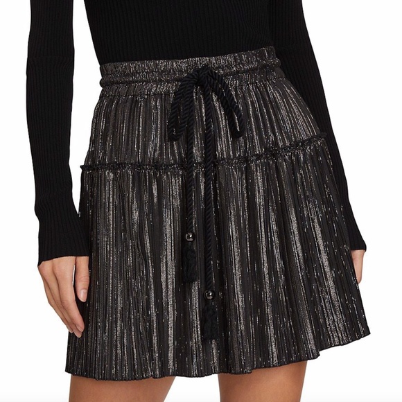 A.L.C. | Skirts | Alc Carter Pleated Miniskirt Black Gold Silver | Poshmark